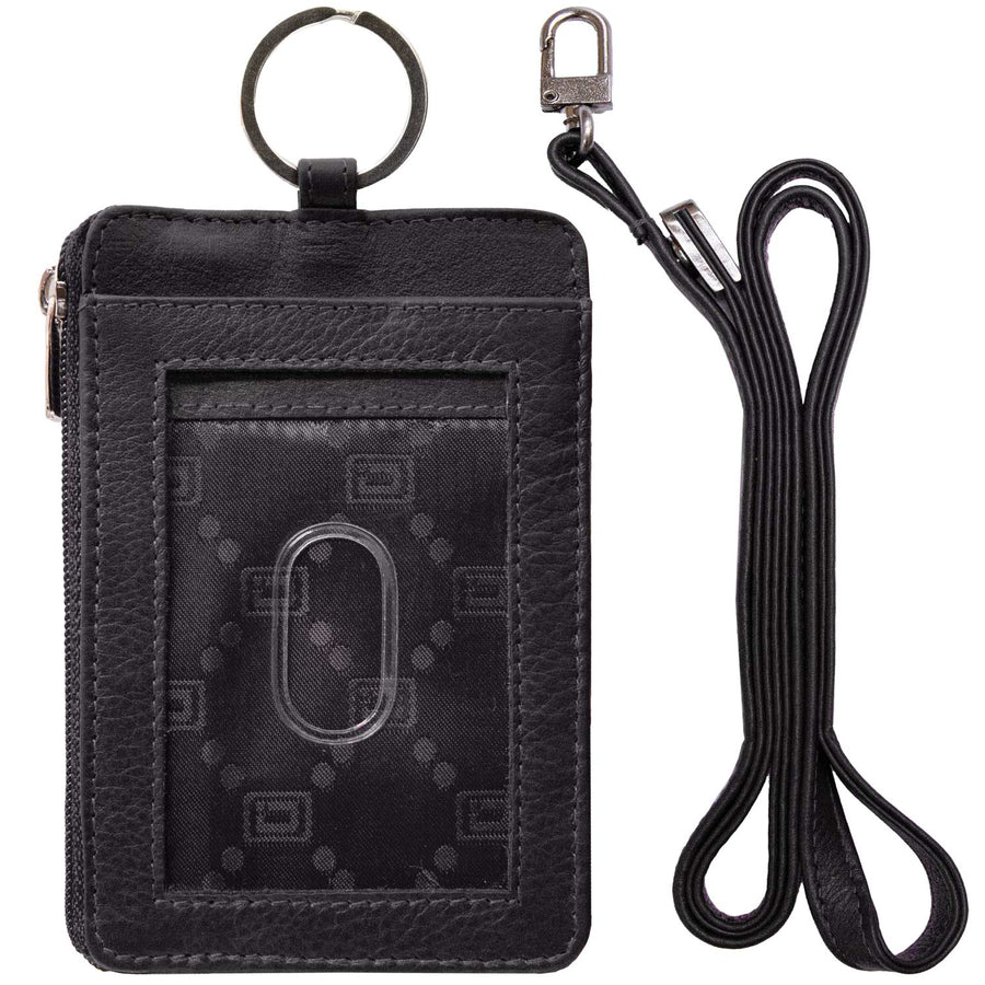 RFID ID Holder Wallet | Badge Holder Leather Lanyard Wallet | ID Stronghold
