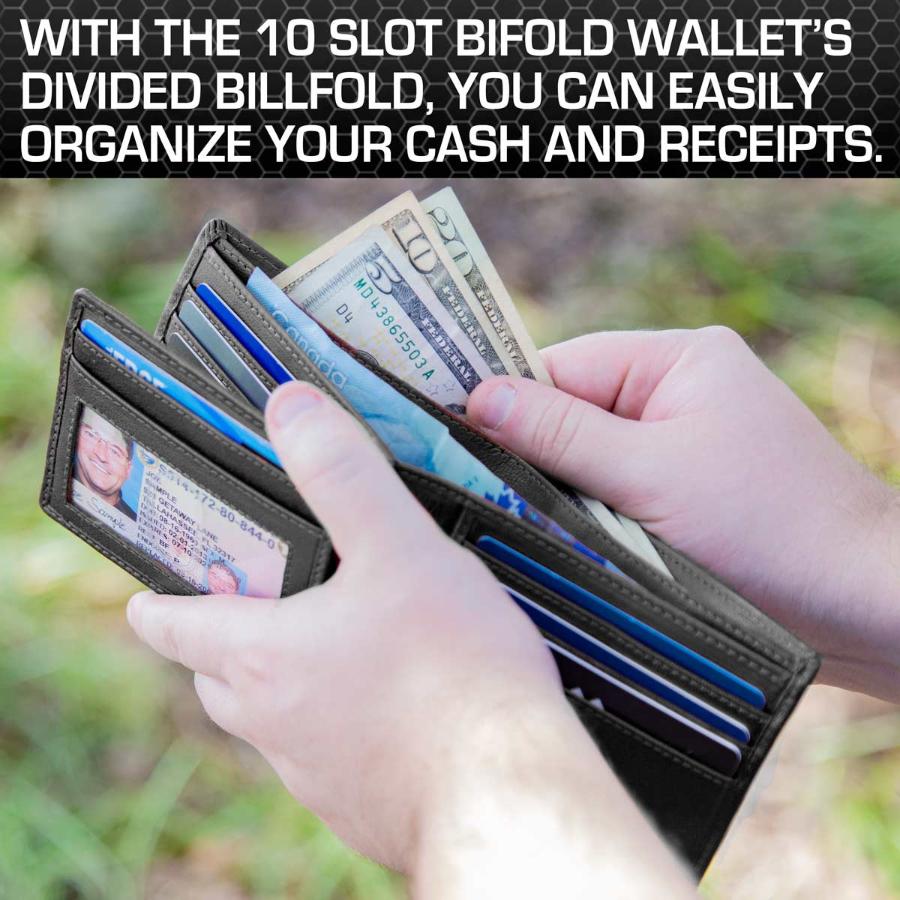 Men's Bifold Wallet w/ ID Window | Leather RFID 10 Card Slot | ID ...